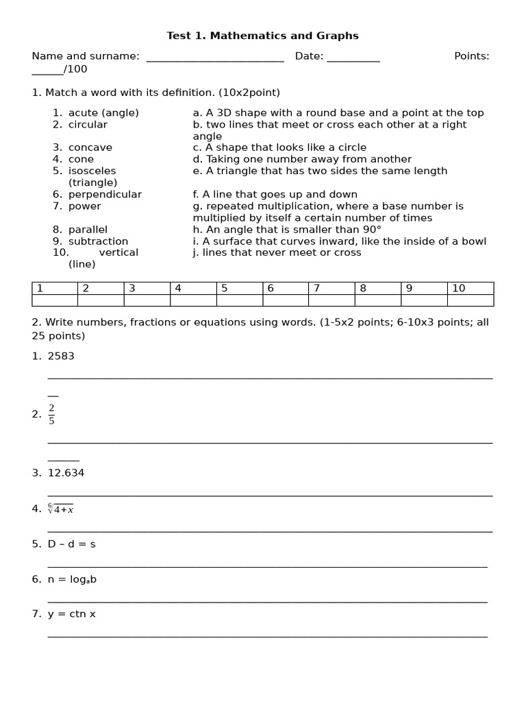 Mathematics and Graph Analysis Test | PDF | Angle | Triangle