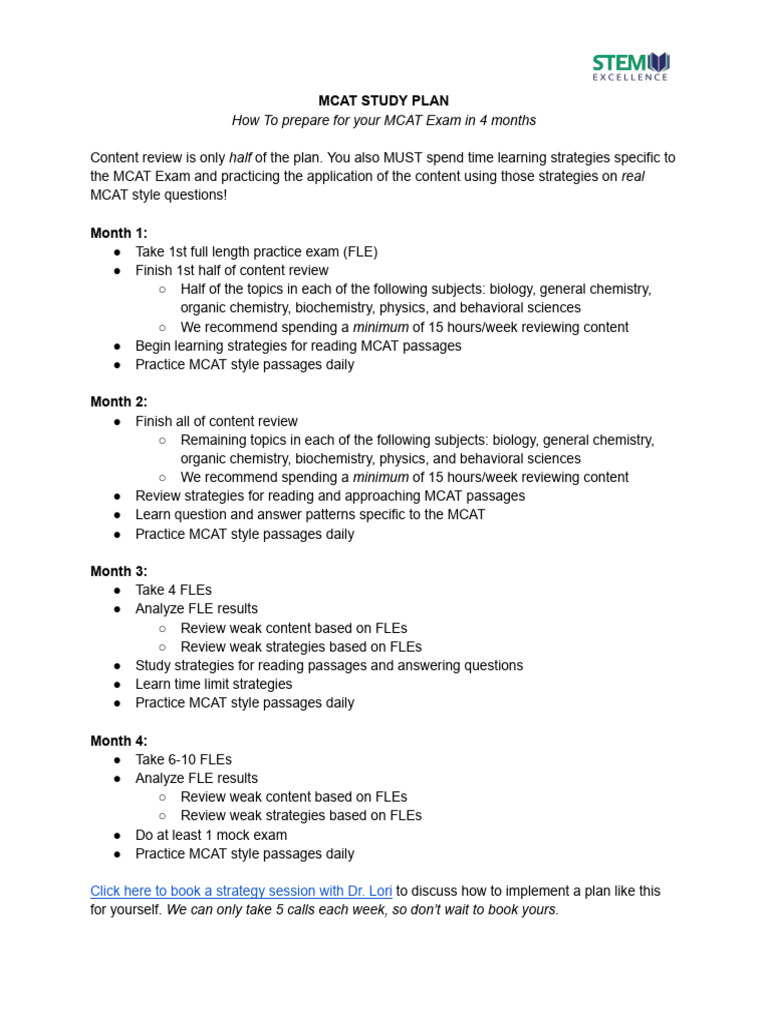 4-Month MCAT Study Plan Guide | PDF | Medical College Admission Test ...