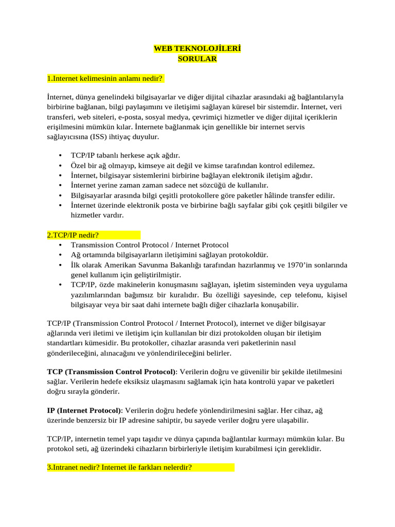 Web Teknoloji̇leri̇ - Sorular | PDF