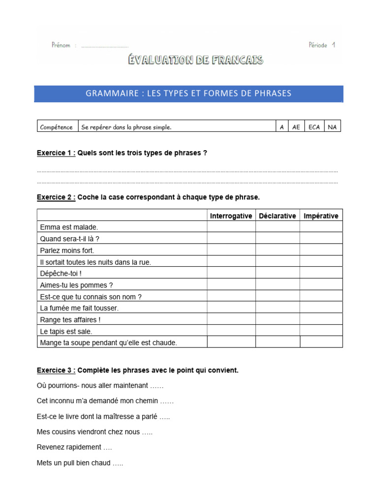 Types et formes de phrases en grammaire | PDF
