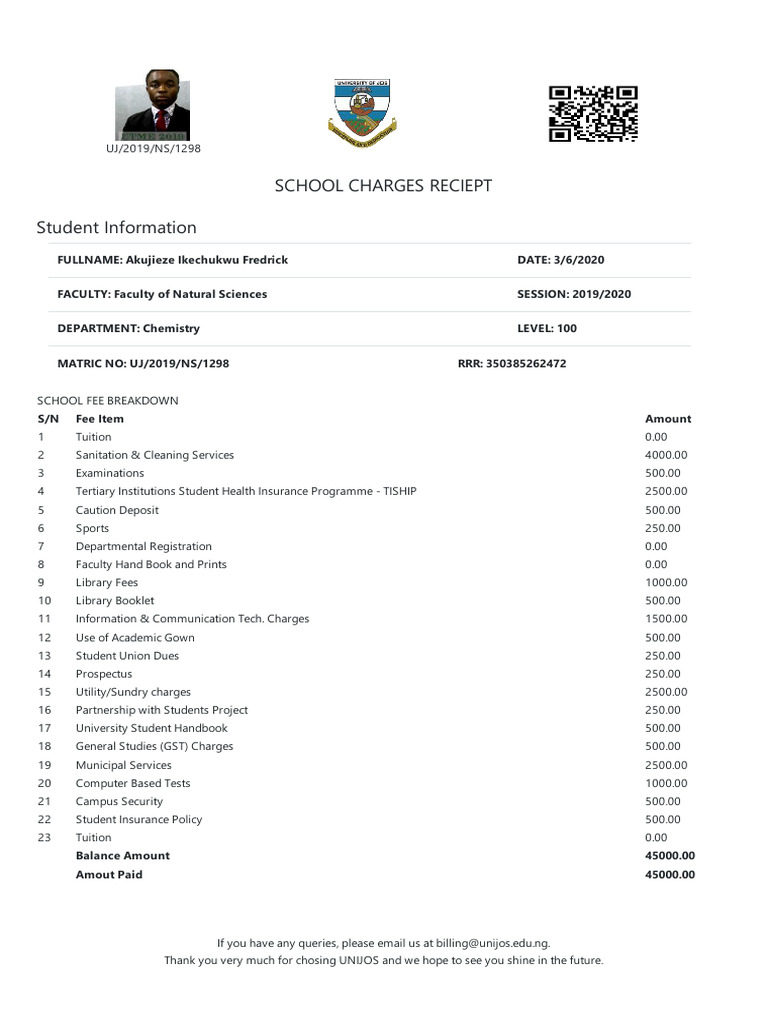 UNIJOS School Fee Breakdown 2019/2020 | PDF | Payments | Services ...