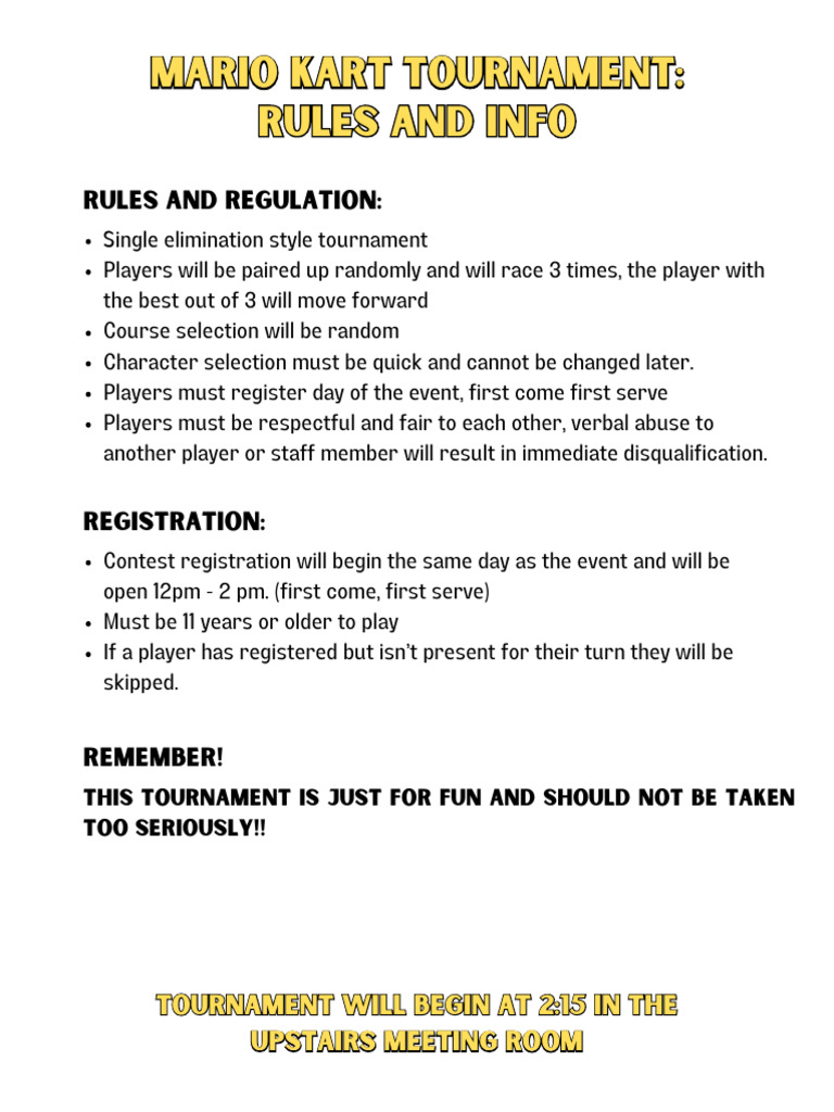 Mario Kart Tournament Rules & Registration | PDF