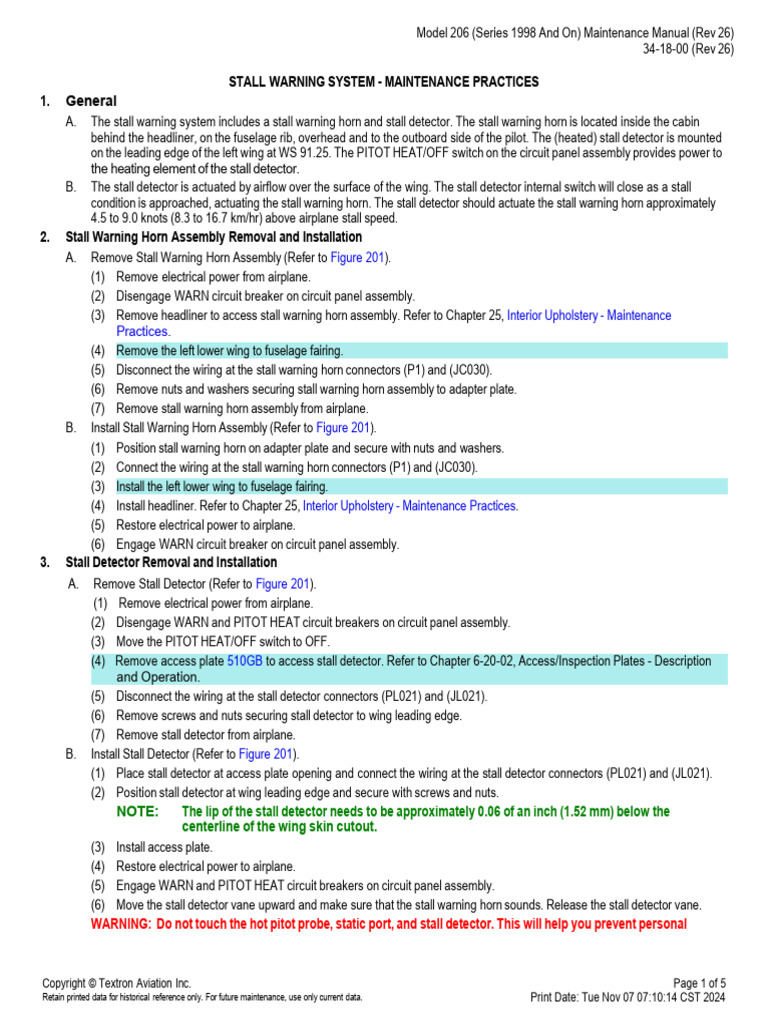 34-18-00 - STALL WARNING SYSTEM - MAINTENANCE PRACTICES (1) | PDF | Aerospace Engineering ...