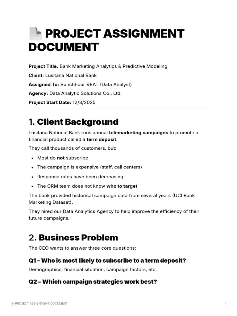 Bank Marketing Analytics & Predictive Modeling | PDF | Data Analysis ...