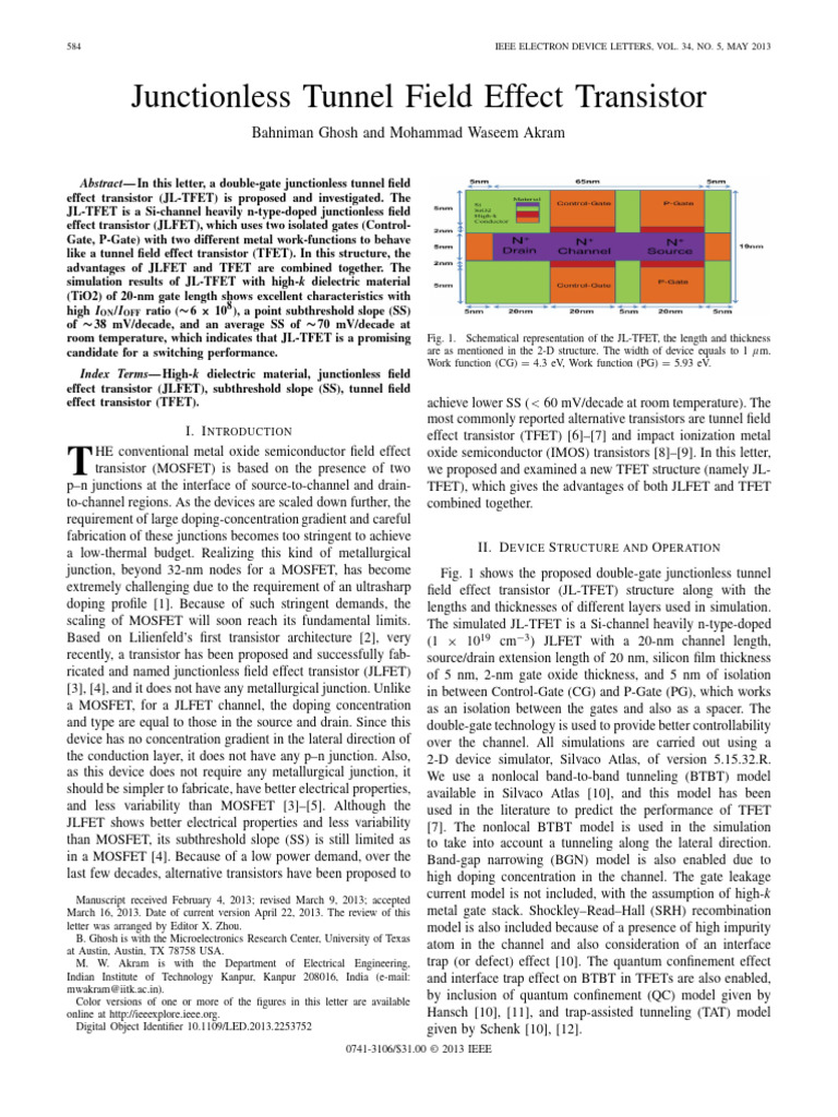 Junctionless Tunnel Field Effect Transistor | PDF | Materials Science ...