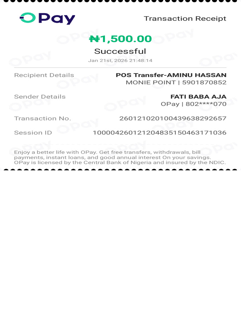 Successful OPay Transaction Receipt | PDF