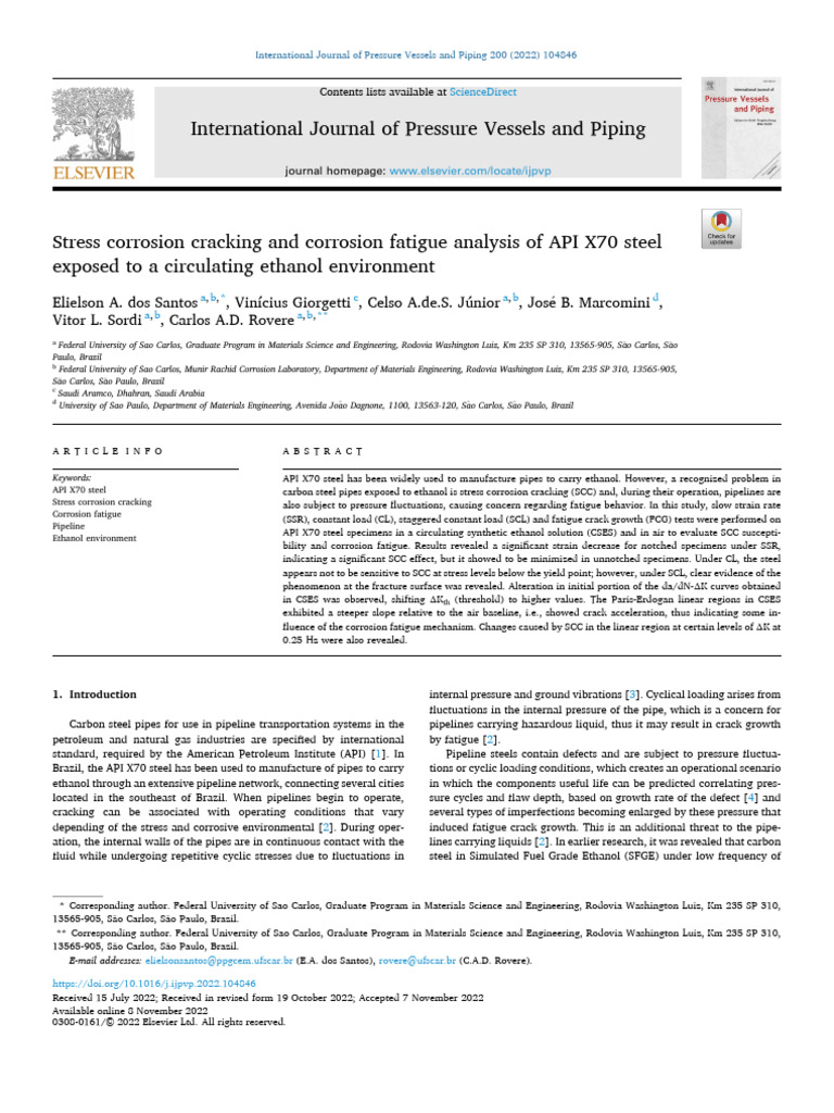 API X70 Steel Corrosion Fatigue Study | PDF | Fracture | Fatigue (Material)