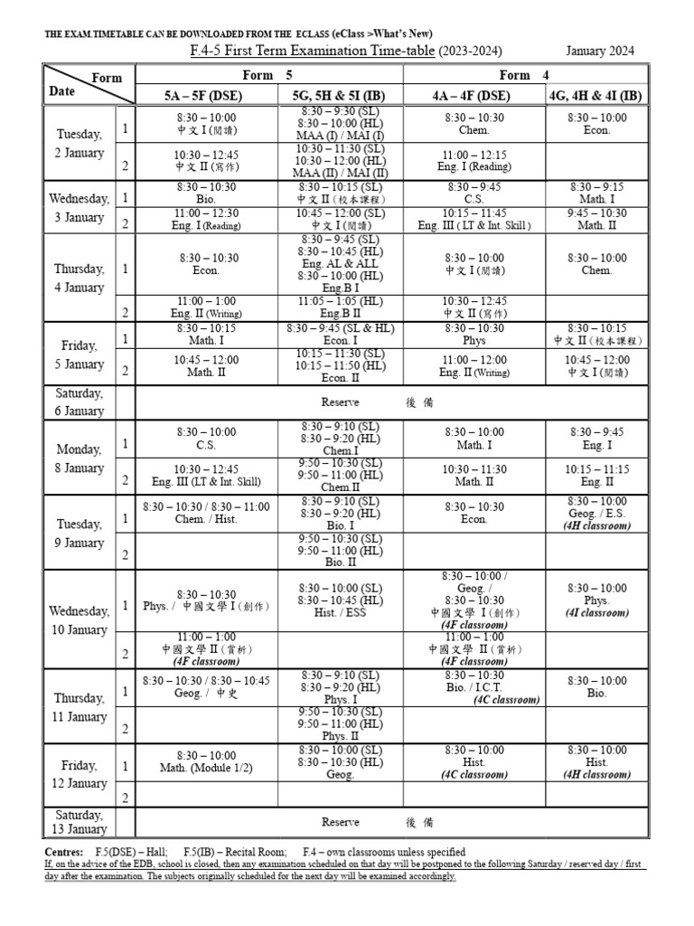 F.4-5 First Term Examination Time-table 2023-2024 | PDF