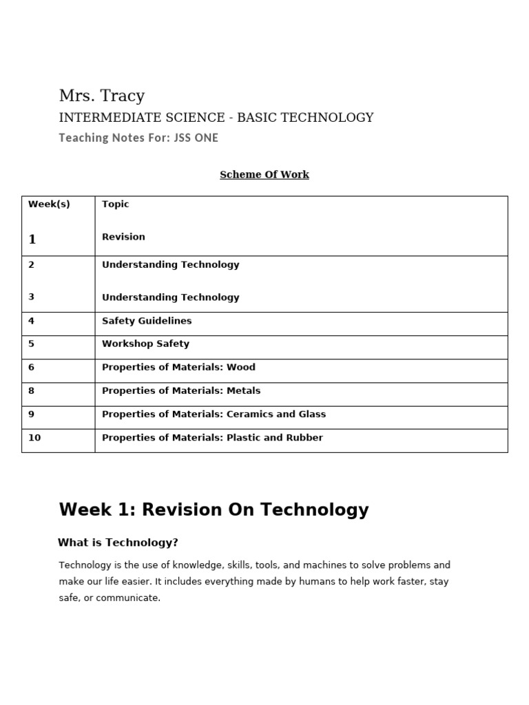 Jss1 Basic Technology | PDF | Metals | Glasses