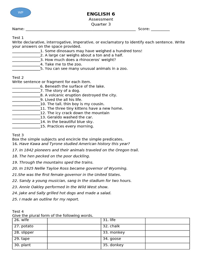 ENGLISH 6 Assessment Q2 SY 2021-2022 | PDF
