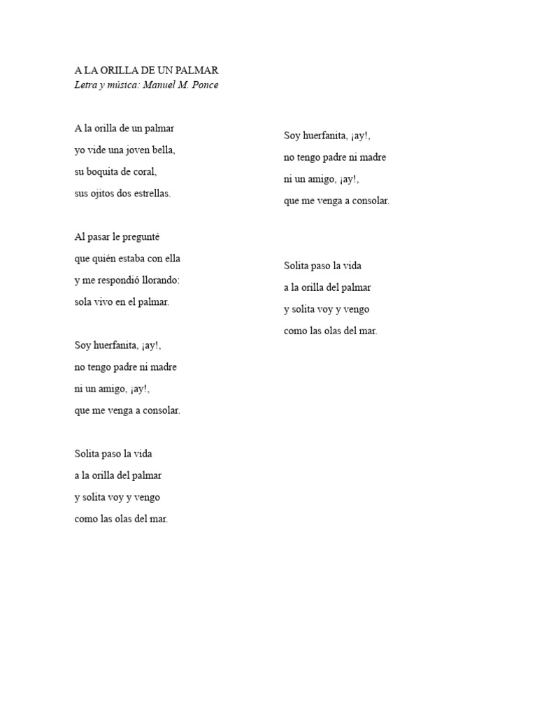 A la Orilla de un Palmar: Letra y Música | PDF
