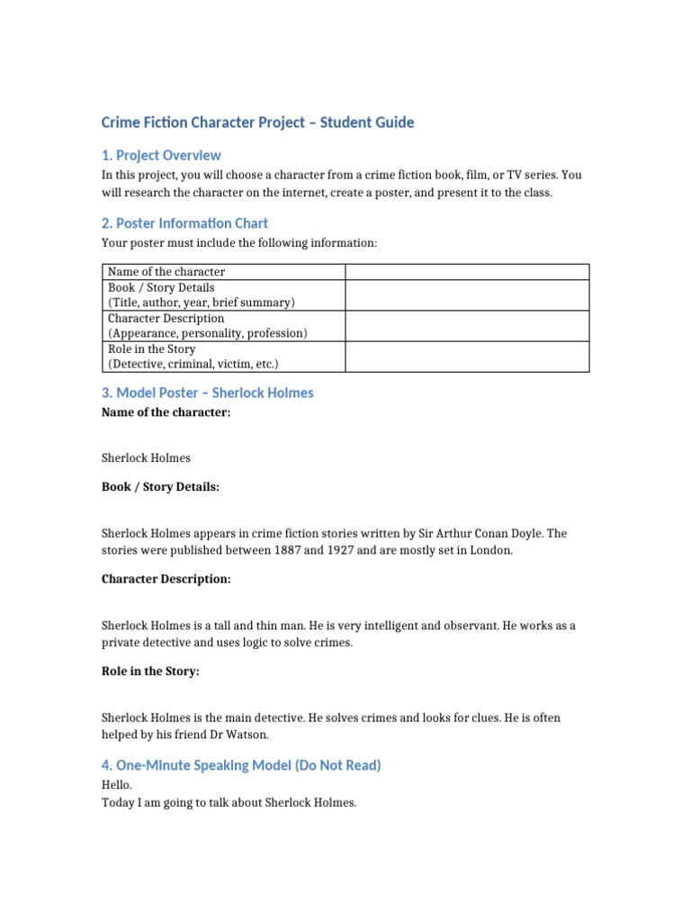 Crime Fiction Character Project Guide | PDF