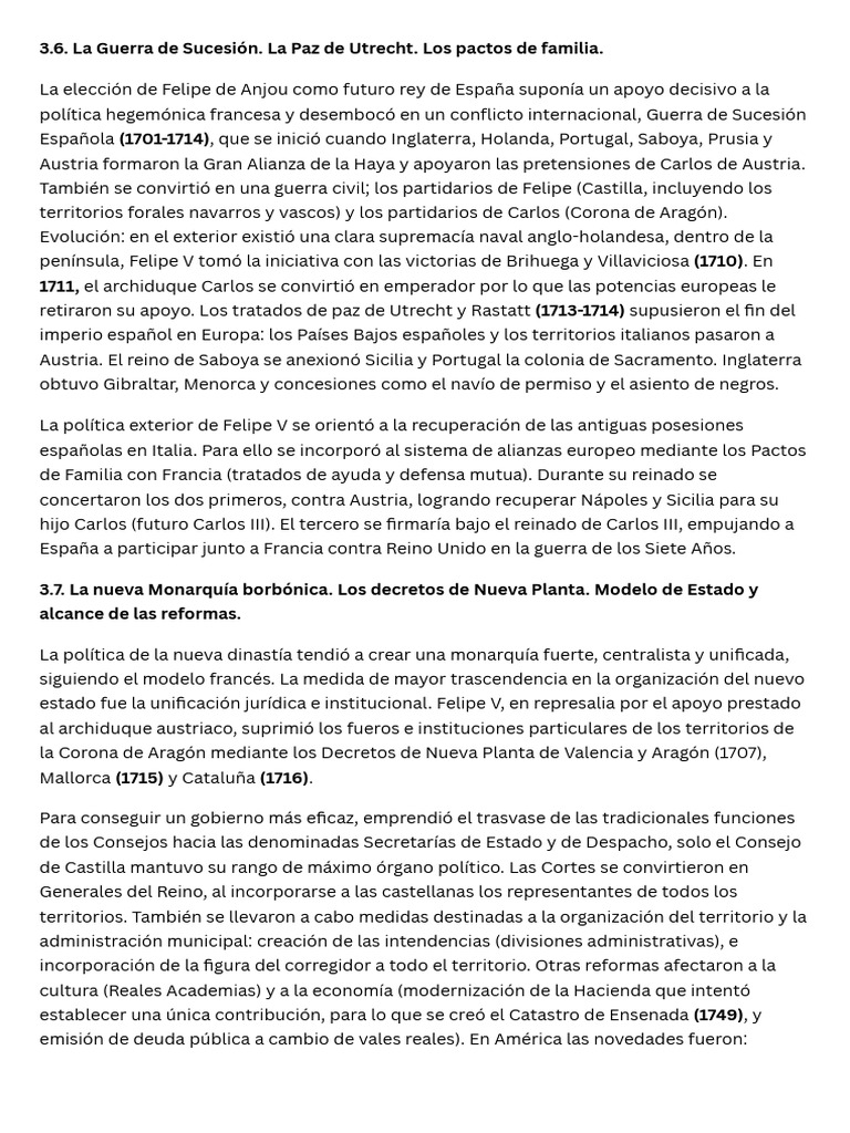 Guerra de Sucesión y Reformas Borbónicas | PDF | España | Napoleón