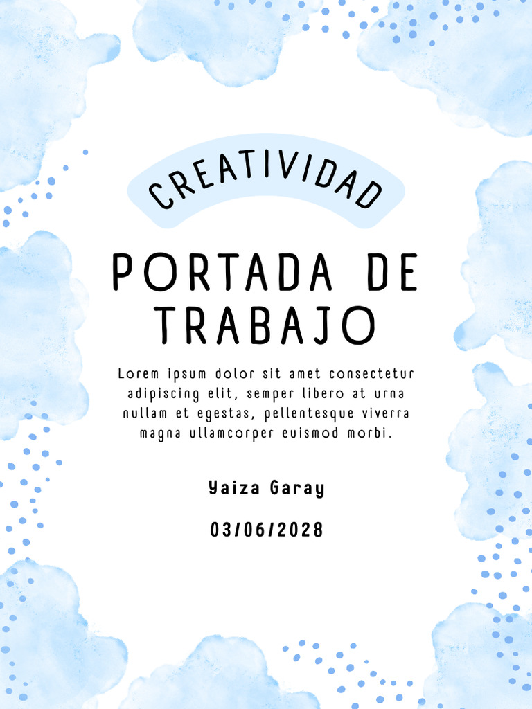 Documento A4 Portada Trabajo Proyecto Infantil Creativo Acuarela Azul ...