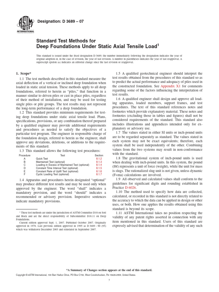 Deep Foundations Static Load Testing | PDF | Beam (Structure) | Applied ...