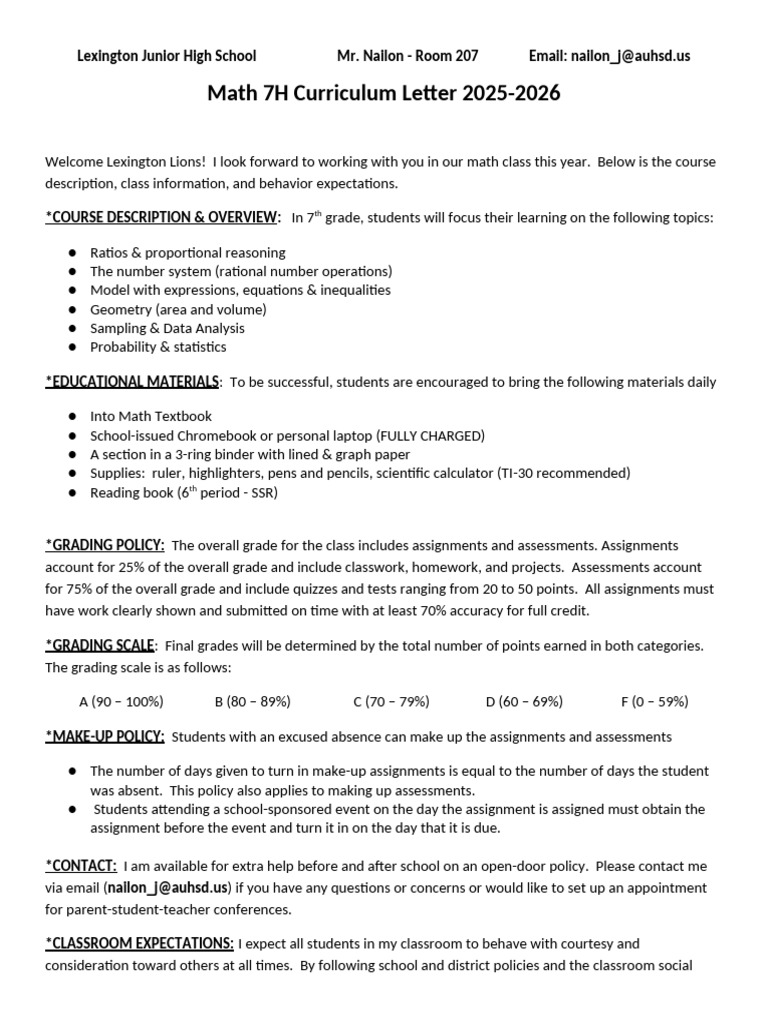 7th Grade Math Curriculum Overview 2025-2026 | PDF | Mathematics