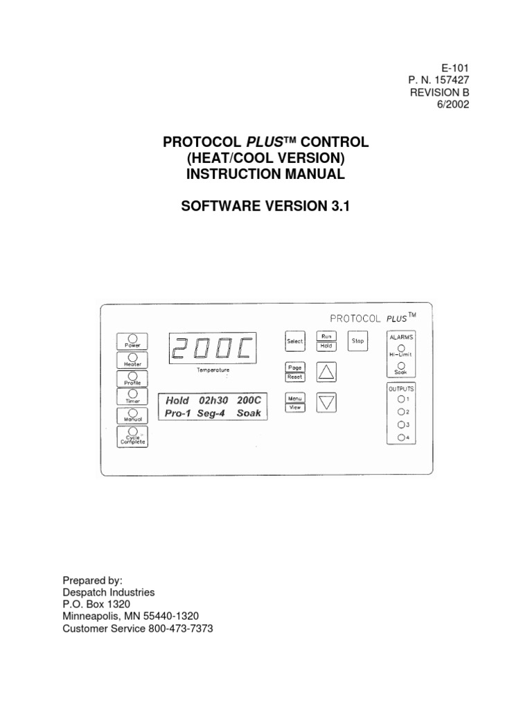 Protocol Plus™ Control (Heat/Cool Version) Instruction Manual Software Version 3.1 | PDF | Relay ...
