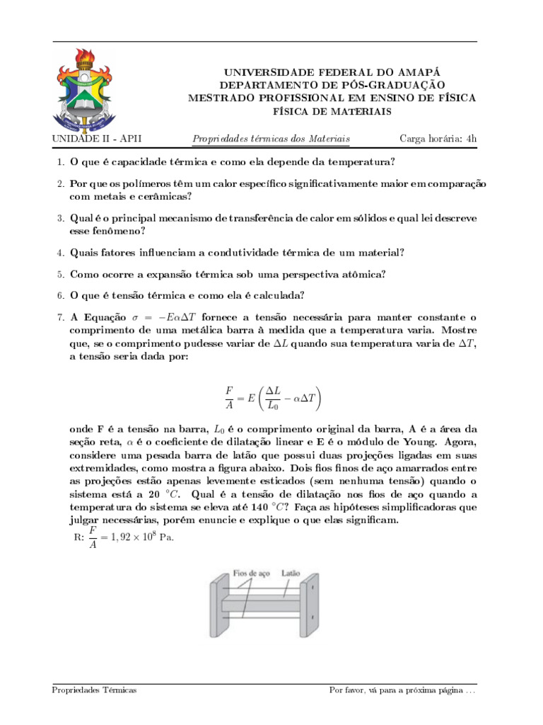 Lista 8 - Propriedades Termicas Dos Materiais | PDF | Temperatura ...