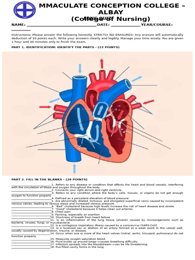 NCM 112 LONG QUIZ | PDF | Vein | Heart