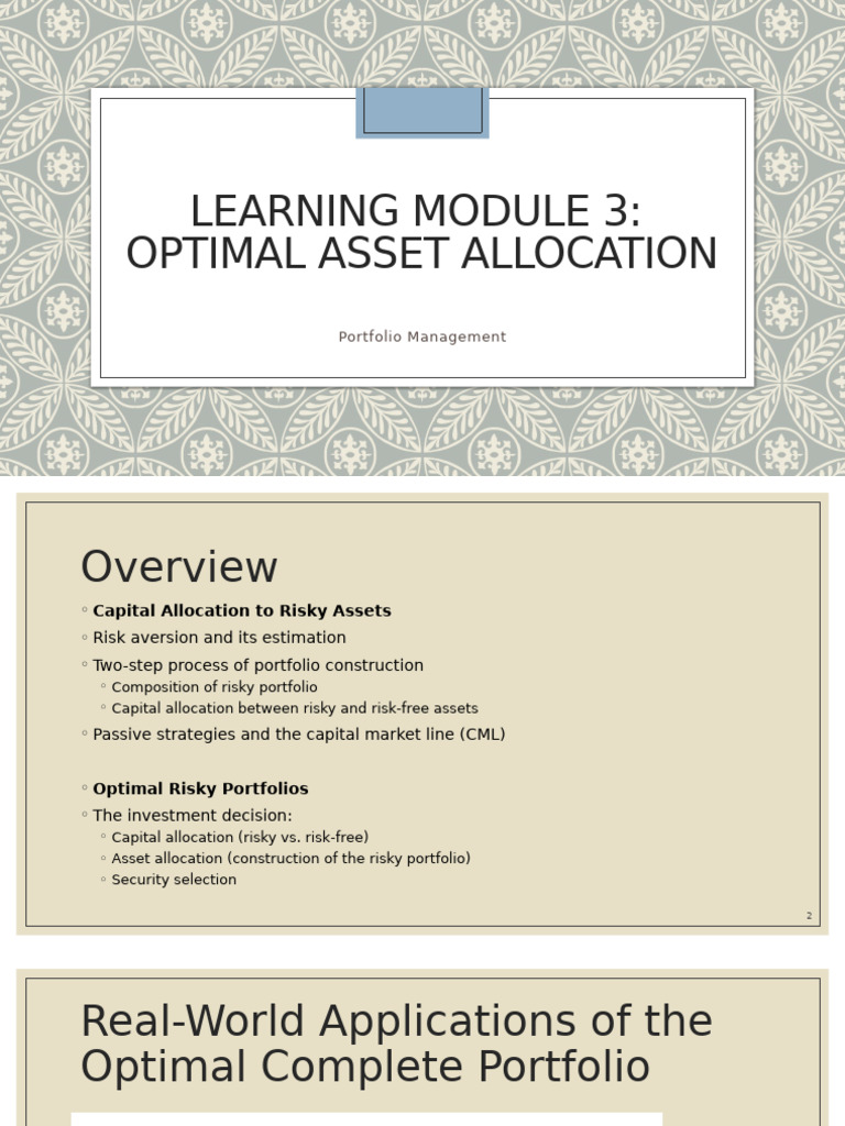 Optimal Asset Allocation Strategies | PDF | Risk Aversion | Modern ...