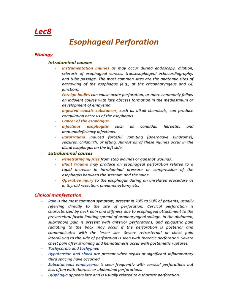 8.Esophageal Perforation | PDF | Esophagus | Diseases And Disorders