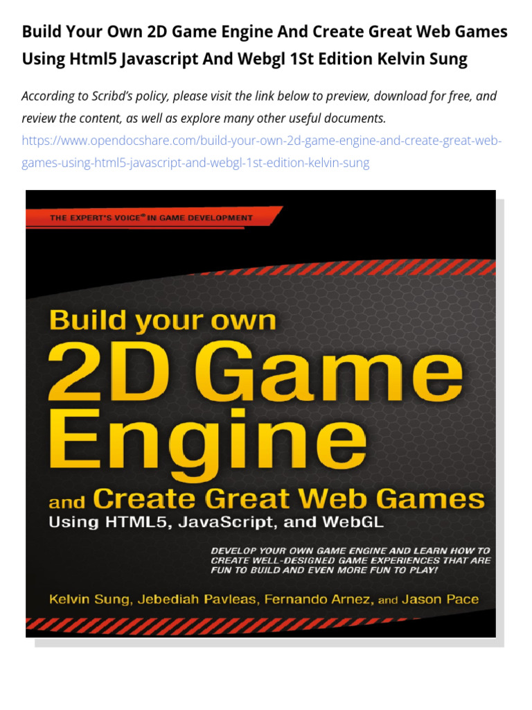 Build Your Own 2d Game Engine And Create Great Web Games Using Html5 Javascript And Webgl 1st ...