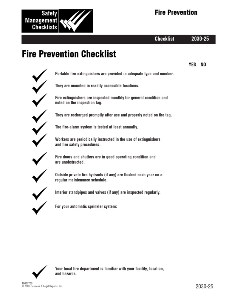 Fire Prevention Safety Checklist | PDF | Firefighting | Fires