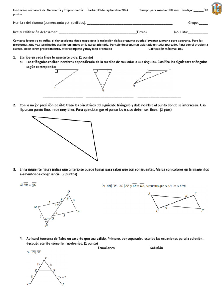 Geometria y T_ Examen Bloque II 2024 | PDF