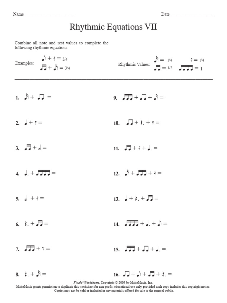 Rhythmic Equations Worksheet | PDF