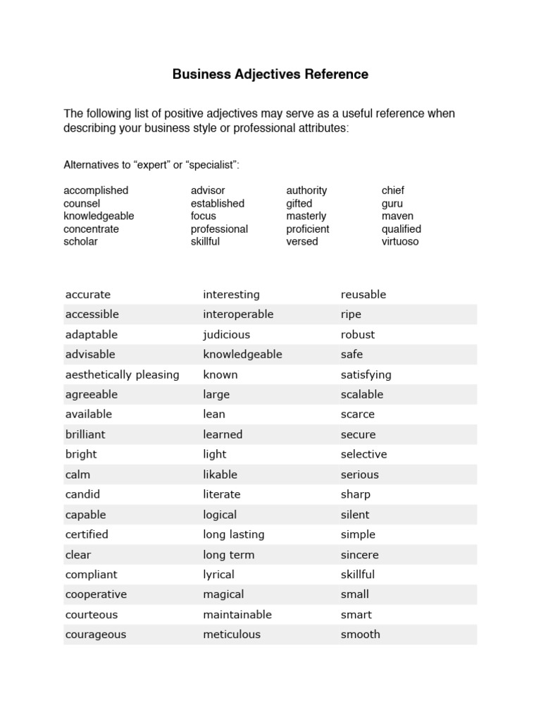 !! Descriptive Business Adjectives | PDF
