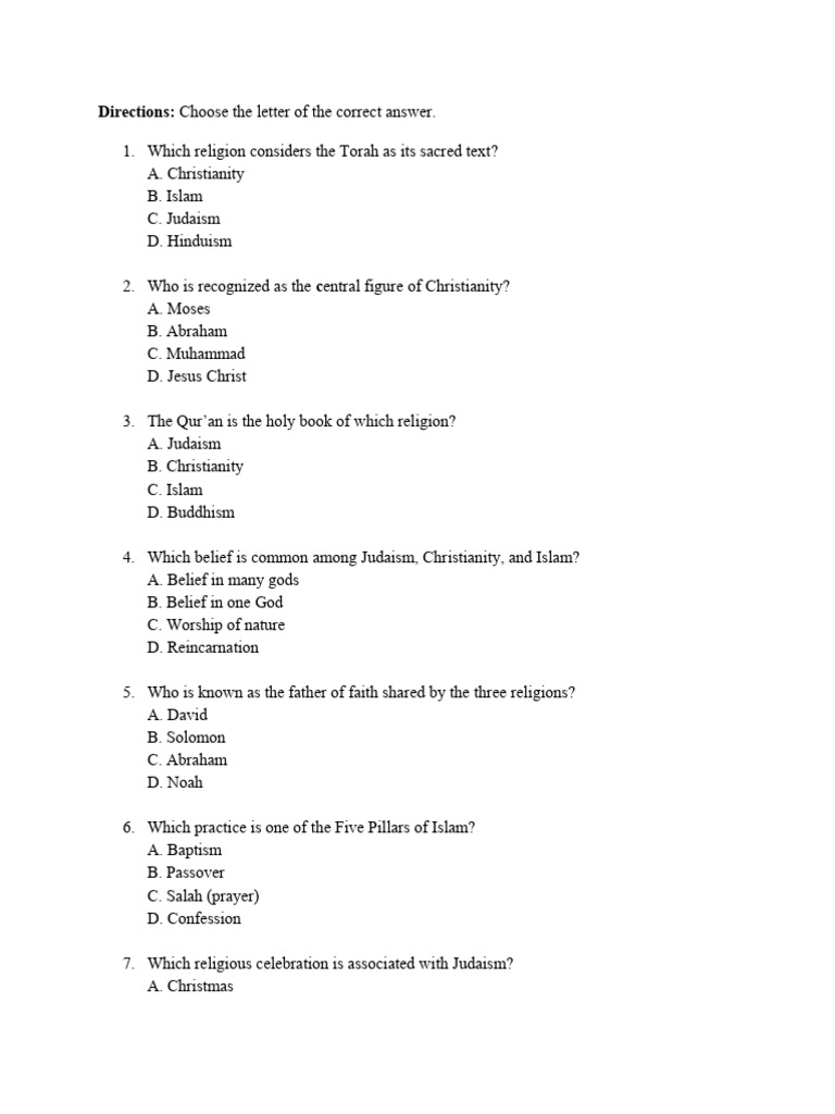 Quiz on Major World Religions | PDF