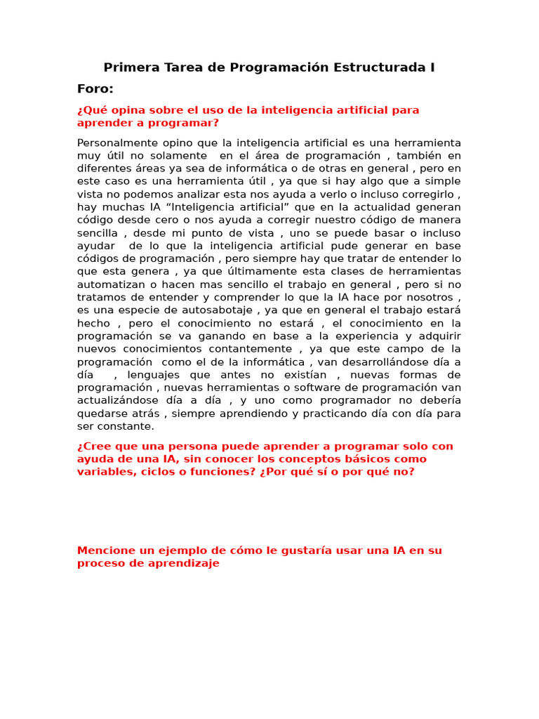 Primera Tarea de Programación Estructurada I | PDF