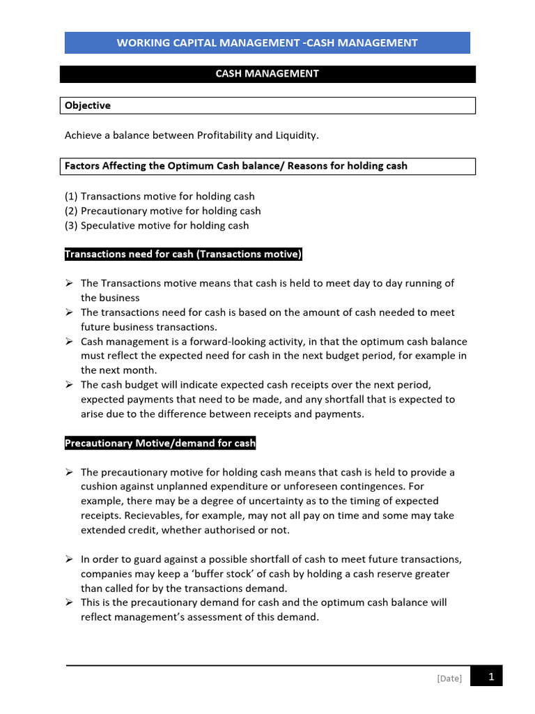 Cash Management Strategies and Forecasting | PDF | Cash | Interest
