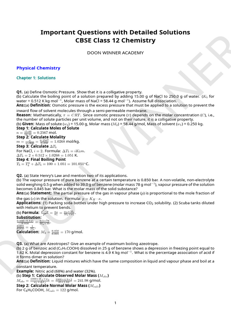 Important 5marks Questions | PDF | Physical Chemistry | Chemistry