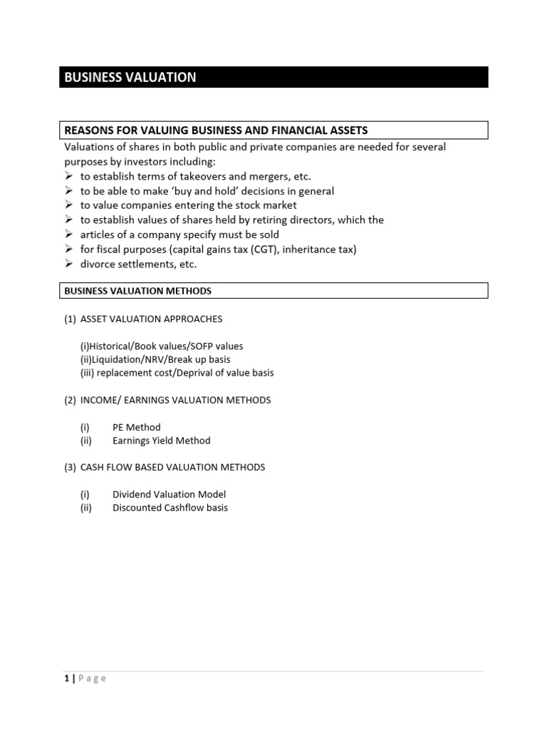 Business Valuation Methods Explained | PDF | Valuation (Finance ...