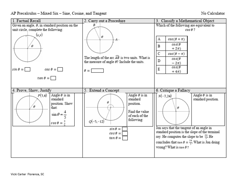 Precalculus: Sine, Cosine, Tangent Problems | PDF | Trigonometric ...