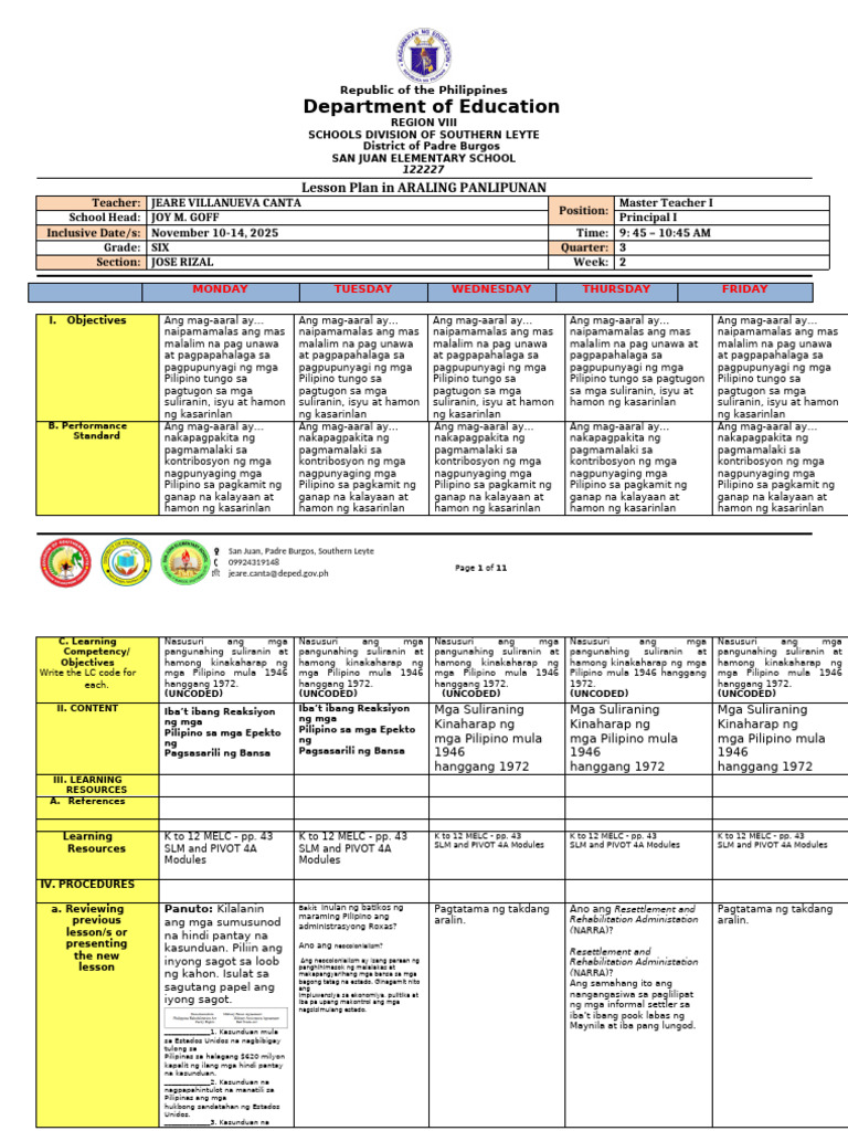 Department of Education: Lesson Plan in Araling Panlipunan | PDF