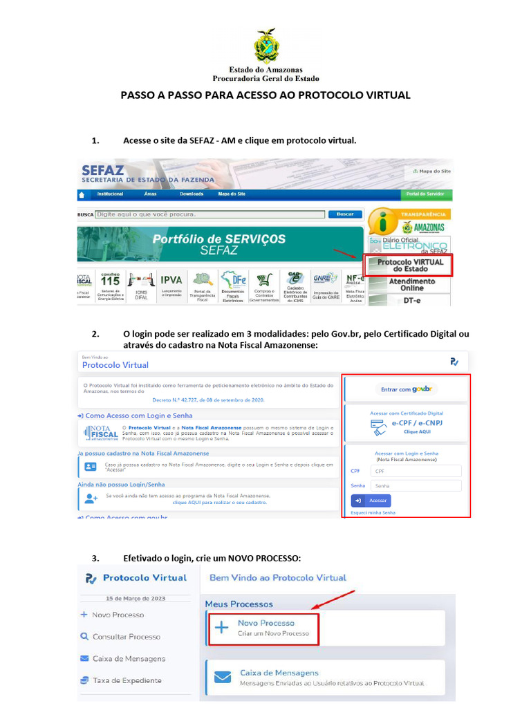 Acesso ao Protocolo Virtual SEFAZ-AM | PDF
