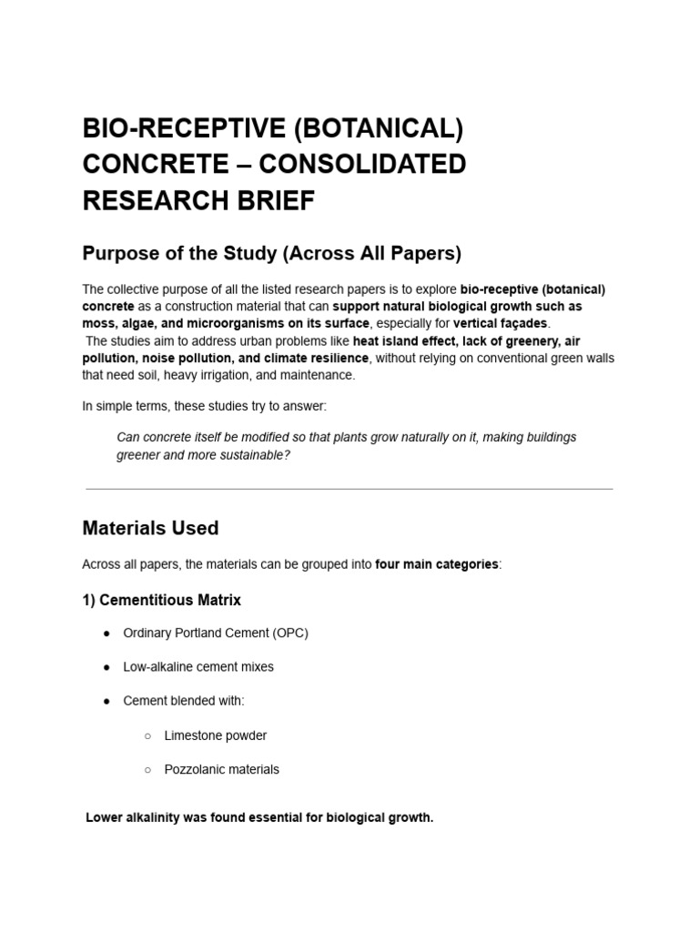 Bio-Receptive Concrete for Urban Greening | PDF | Concrete | Cement