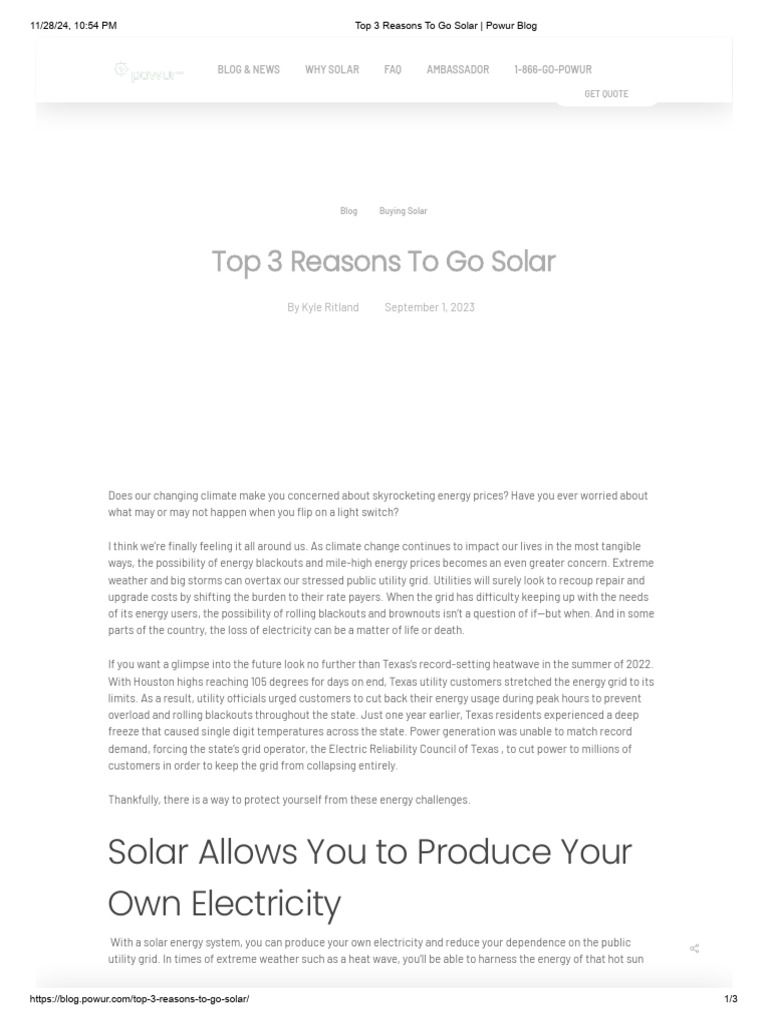Top 3 Reasons to Go Solar _ Powur Blog | PDF | Solar Power | Electrical ...