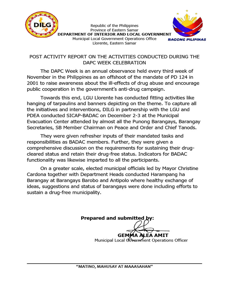 DAPC Week Activities Report Llorente | PDF
