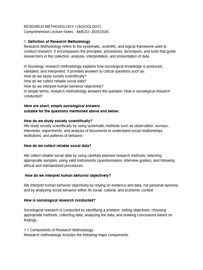 Sociology Research Methodology Overview | PDF | Methodology | Sampling ...