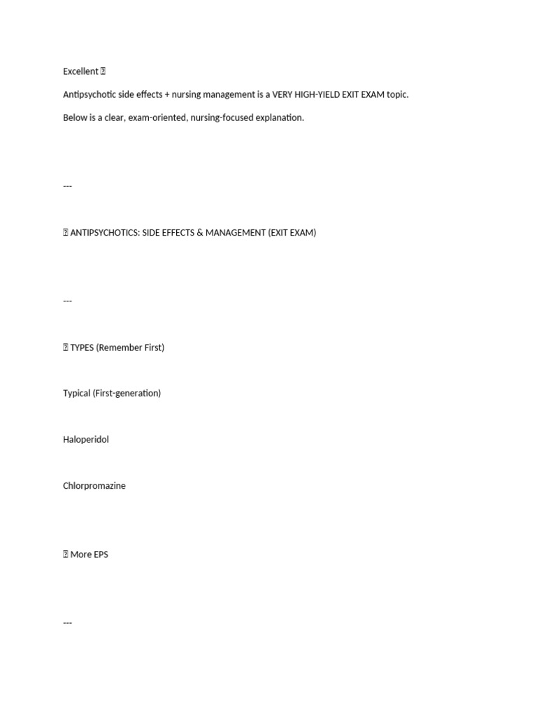 Antipsychotic Side Effects & Nursing Management | PDF | Phobia ...
