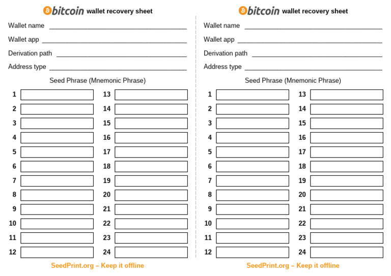 SeedPrint-24 Word Seed Phrase Wallet Recovery Sheet | PDF