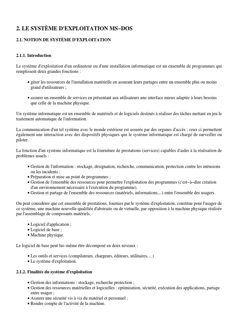 Système d'exploitation MS-DOS expliqué | PDF | Système d'exploitation ...