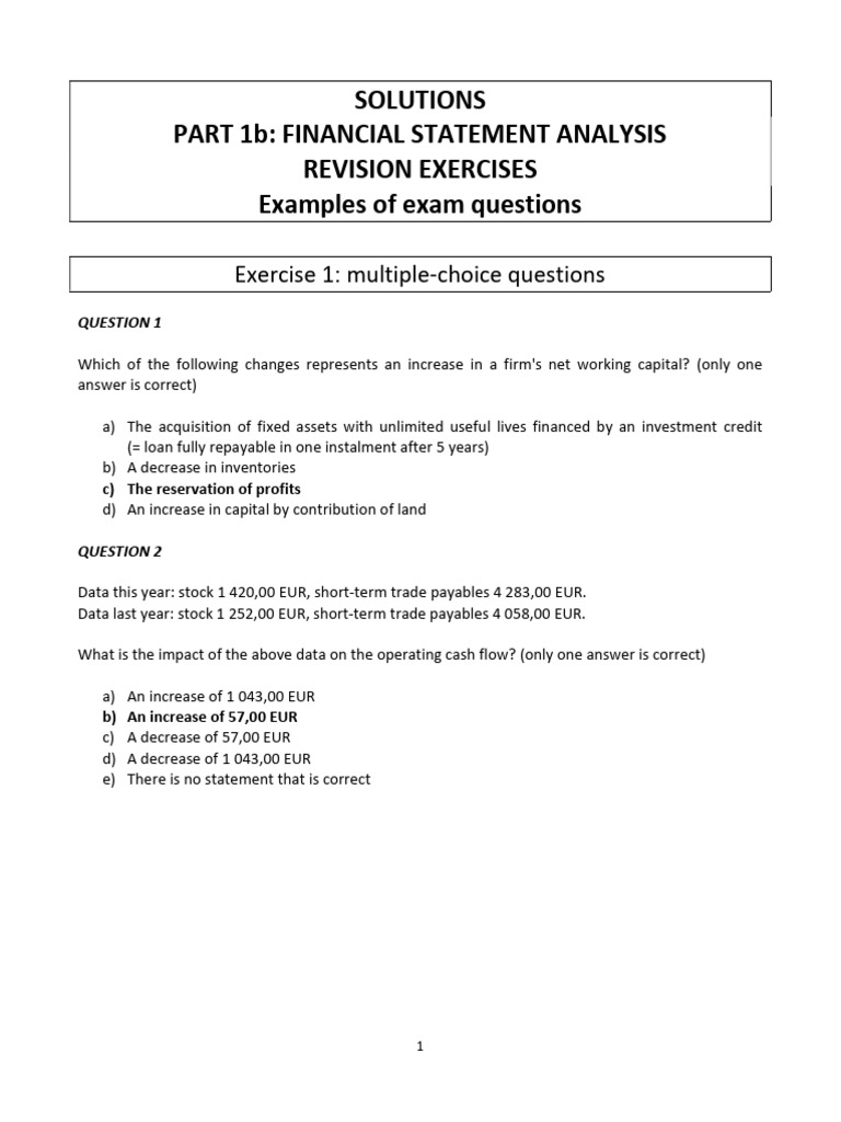 Solutions revision exercises financial statement analysis | PDF ...