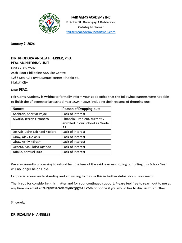 Explanation Letter 2.0 | PDF