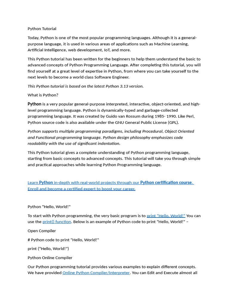 Python Tutorial | PDF | Python (Programming Language) | C++