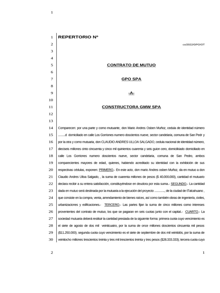 Contrato de Mutuo Ulloa | PDF