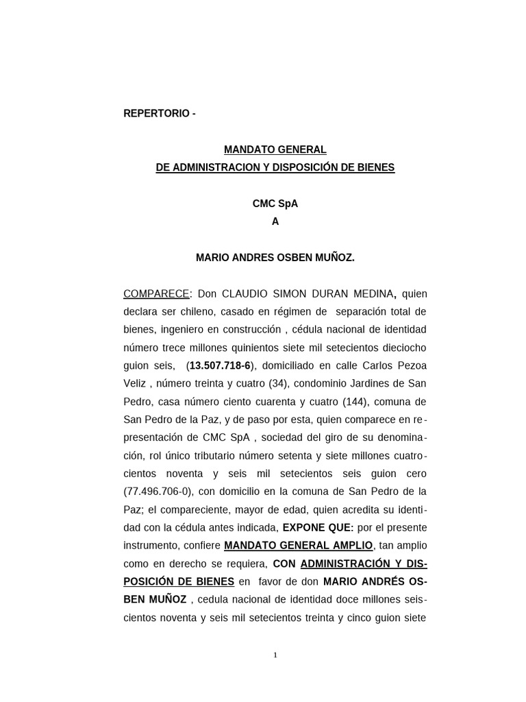 Mandato General de Administración de Bienes | PDF | Bancos | Cheque
